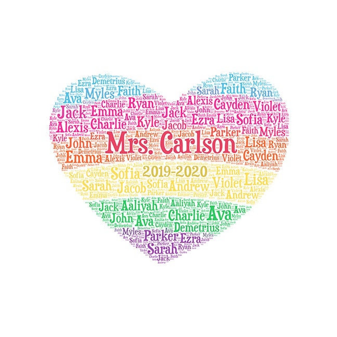Digital Heart Rainbow Word Cloud Art - Makes a Great Teacher ...