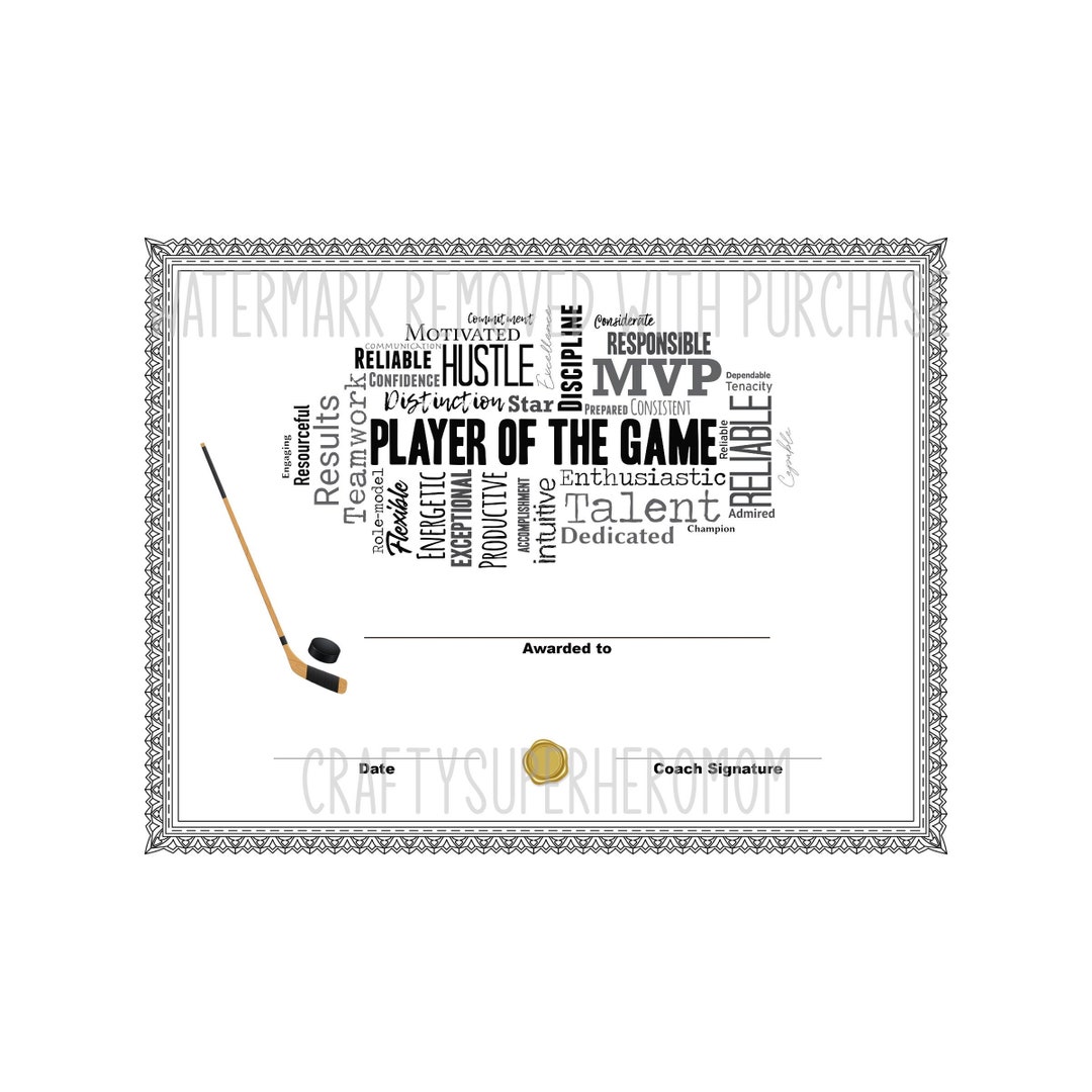 INSTANT DOWNLOAD Hockey Player of the Game Certificate Great Tool for ...