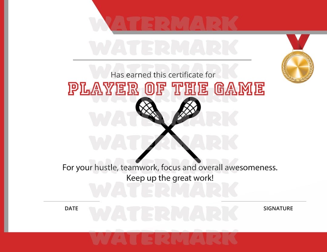 INSTANT DOWNLOAD Lacrosse Player of the Game Certificate Great Tool for ...