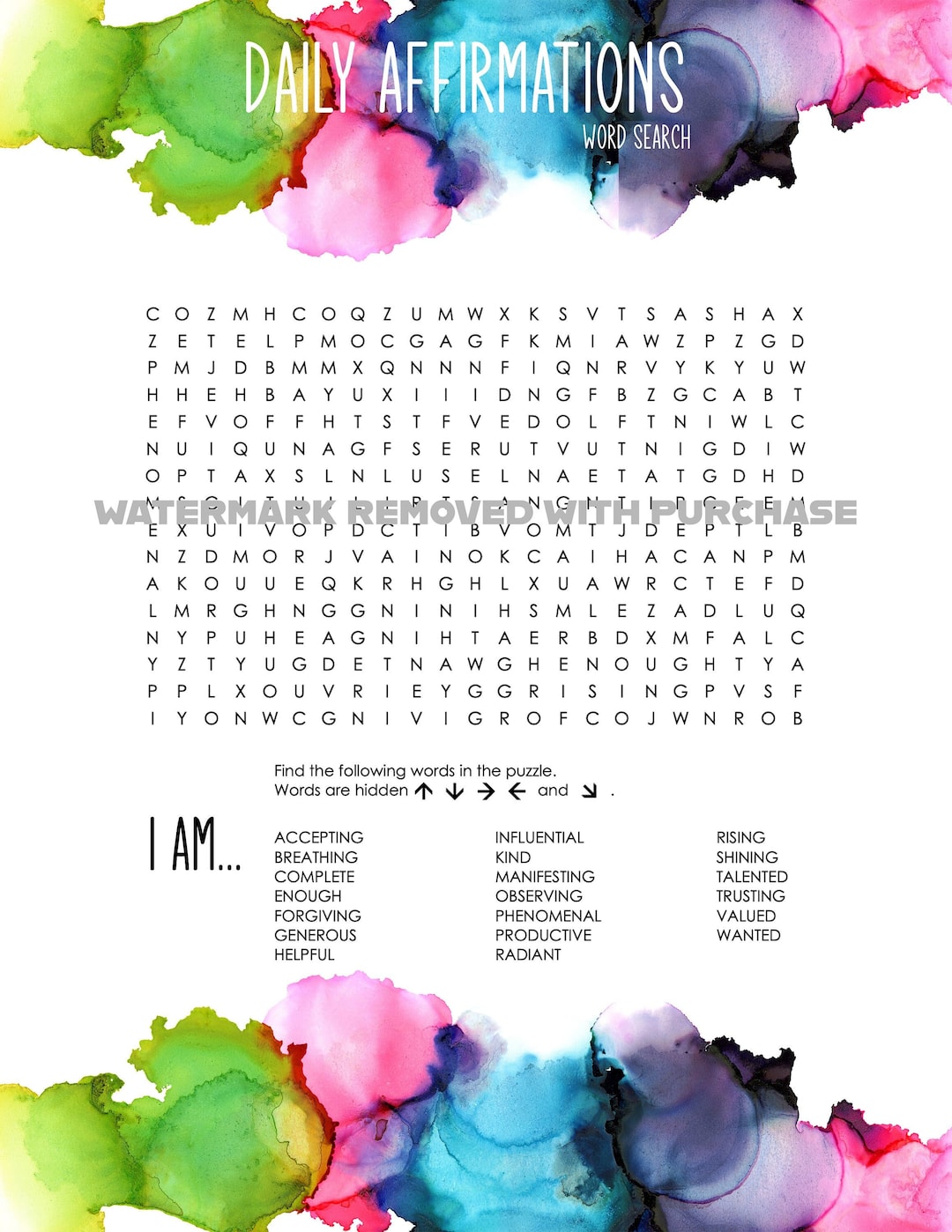 Daily Affirmations 3 - Instant Download WORD SEARCH Find - W/answer Key ...