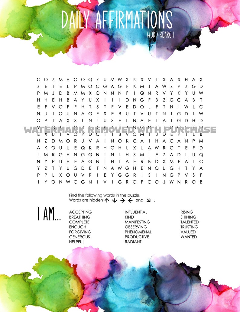 Daily Affirmations 3 Instant Download WORD SEARCH Find - Etsy
