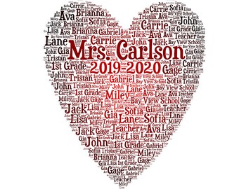 Digital HEART Word Cloud Art Wordle Makes a Great Teacher | Etsy