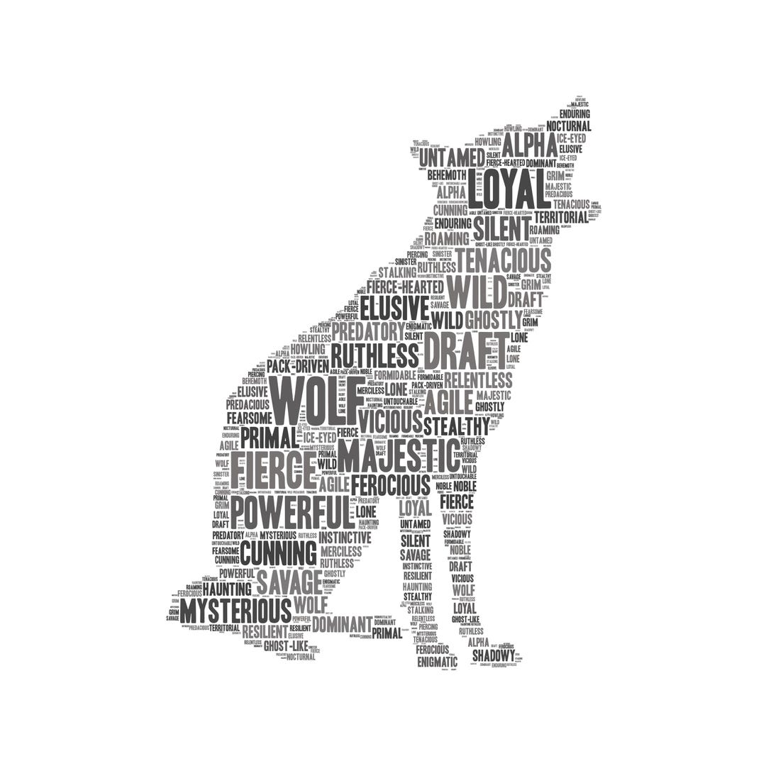 Digital WOLF Howling Sitting Word Cloud Art - Makes a Great Teacher ...