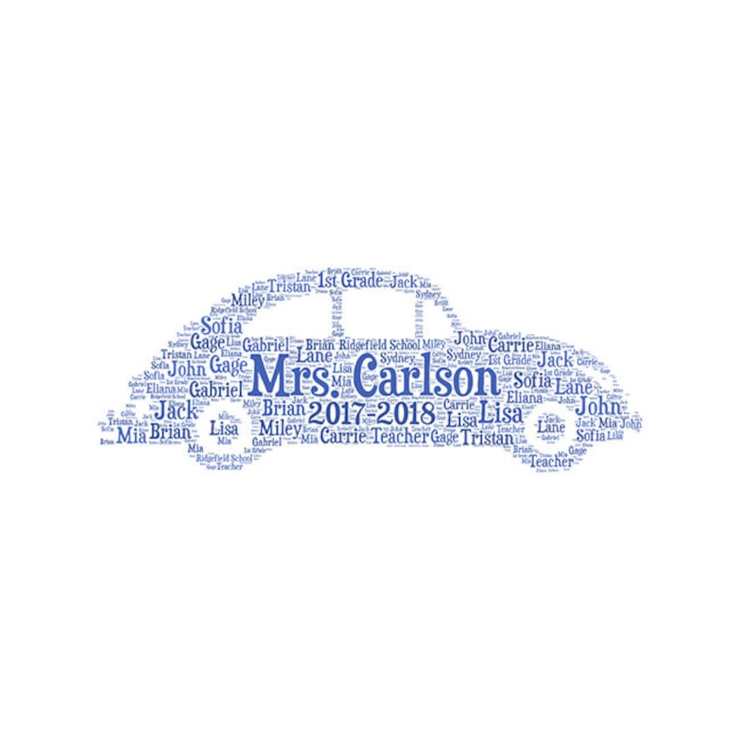 Digital VW Bug Car Word Cloud Art Wordle Makes a Great Teacher - Etsy