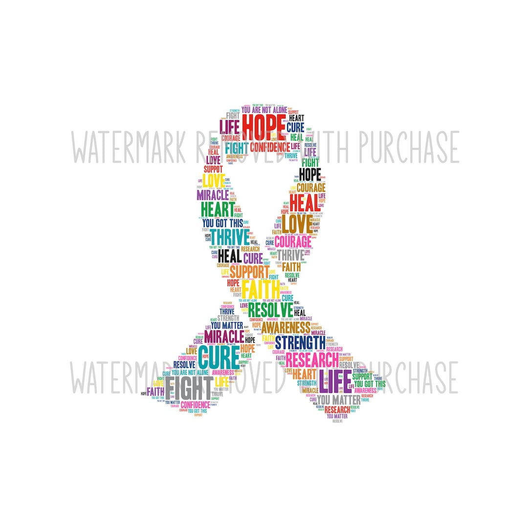 INSTANT Digital Download - CANCER AWARENESS Ribbon Word Cloud Pdf Png ...