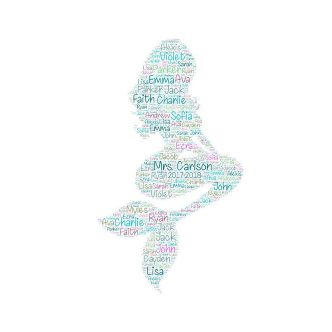 Digital MERMAID Sea Nymph Word Cloud Art Wordle - Makes a Great Teacher ...