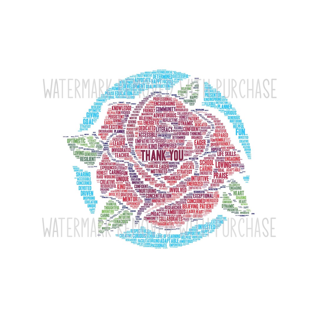 INSTANT Digital Download - ROSE TEACHER Circle - Thank You Word Cloud ...