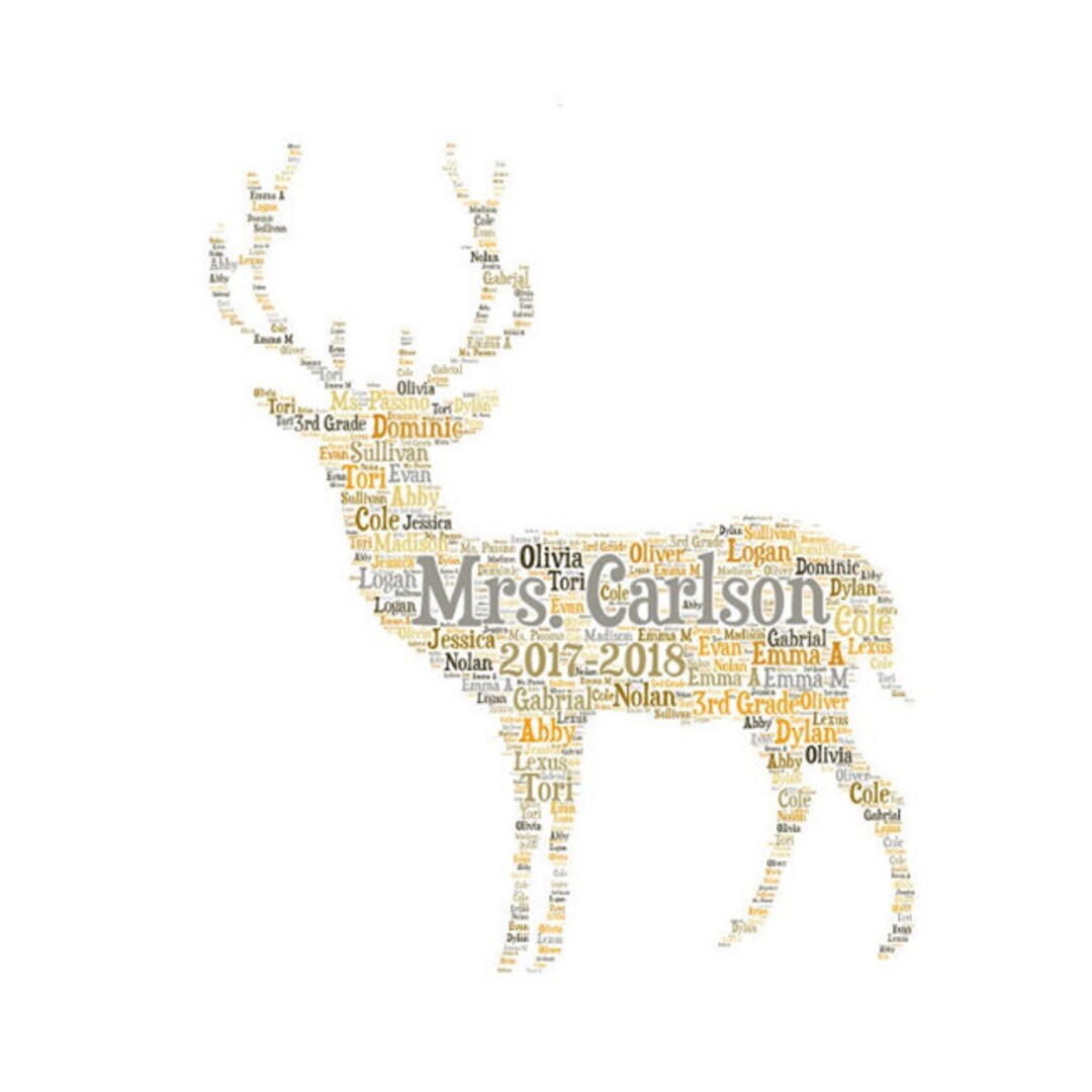 Digital DEER BUCK Stag - Word Cloud Art Wordle - Makes Great Teacher ...