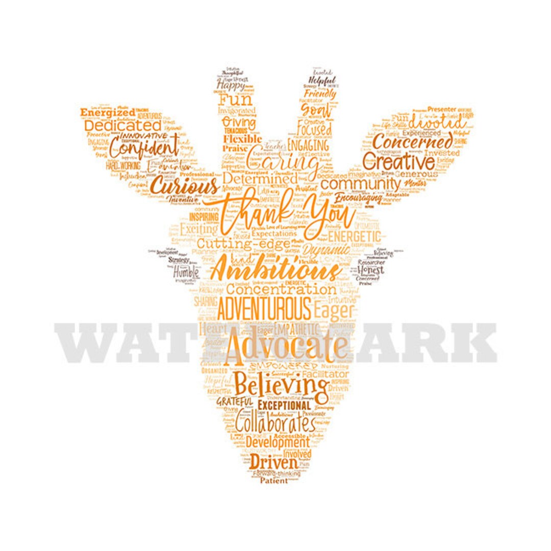 Multi Font Digital Giraffe Word Cloud Art Wordle - Makes a Great ...