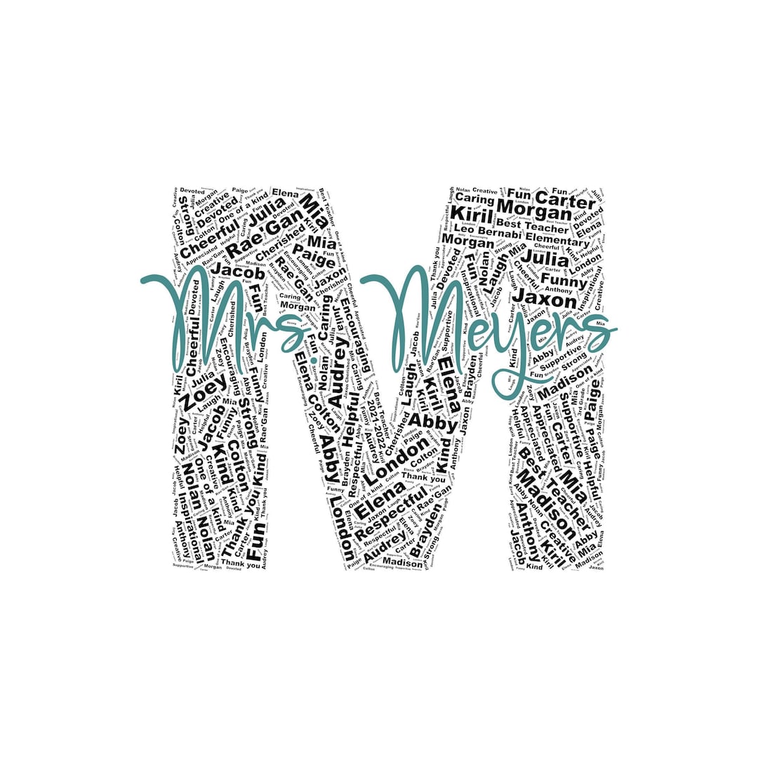 Digital Word Cloud Block Monogram Letter M Makes a Great Gift Add Names ...