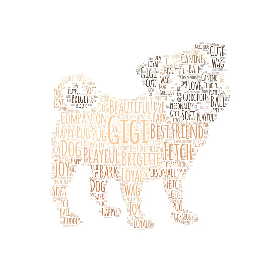 Digital Dog Pug - Word Cloud Art Wordle - Makes a Great Gift - Add ...