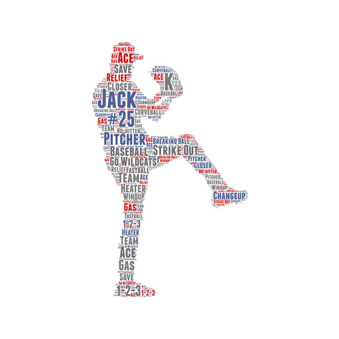 Digital BASEBALL Pitcher - Word Cloud Art - Makes a Great Gift - Add ...