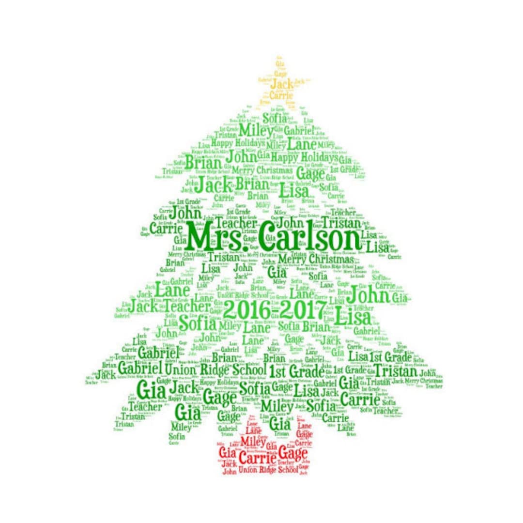 Digital Christmas Word Cloud Art Wordle Christmas Tree Great Teacher ...