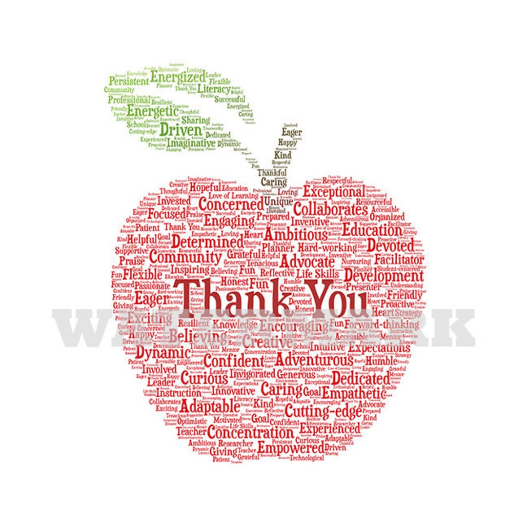 INSTANT Digital Download - TEACHER Apple - Thank You Word Cloud Wordle ...
