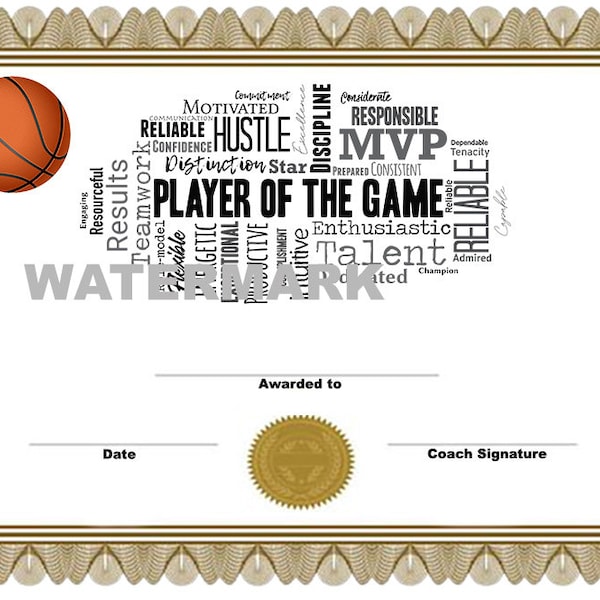 Basketball Certificate - Etsy