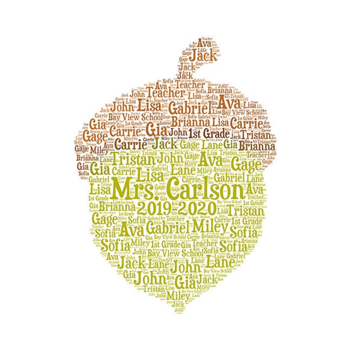 Digital ACORN Brown Green Word Cloud Art - Makes a Great Teacher ...