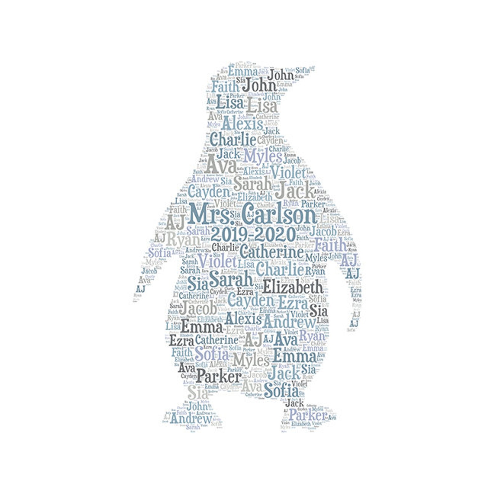 Digital PENGUIN Word Cloud Art Great Teacher Appreciation - Etsy