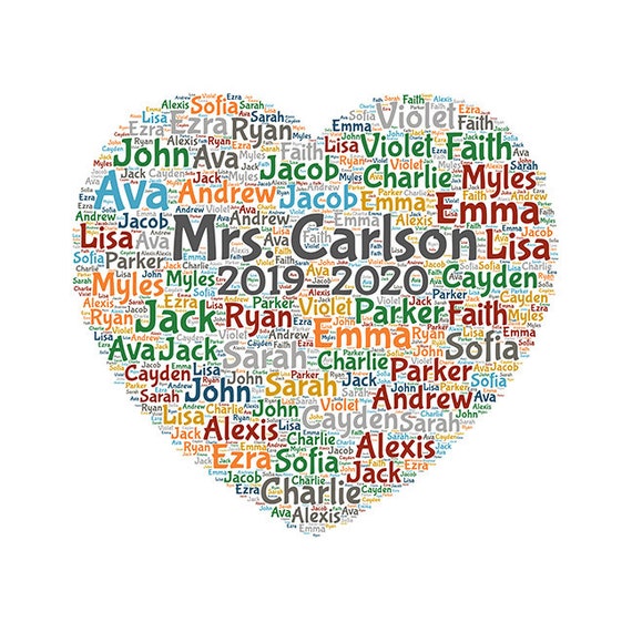 Digital Heart Multi Color Word Cloud Art Wordle Makes a | Etsy