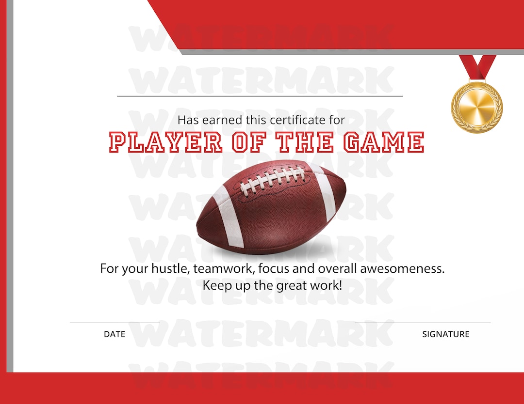 INSTANT DOWNLOAD - Football Player of the Game Certificate - Great Tool ...