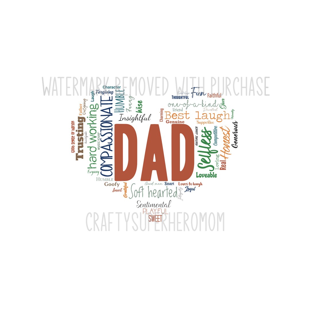 Personalized DAD Father's Day Heart Birthday Digital Word Cloud Wordle ...