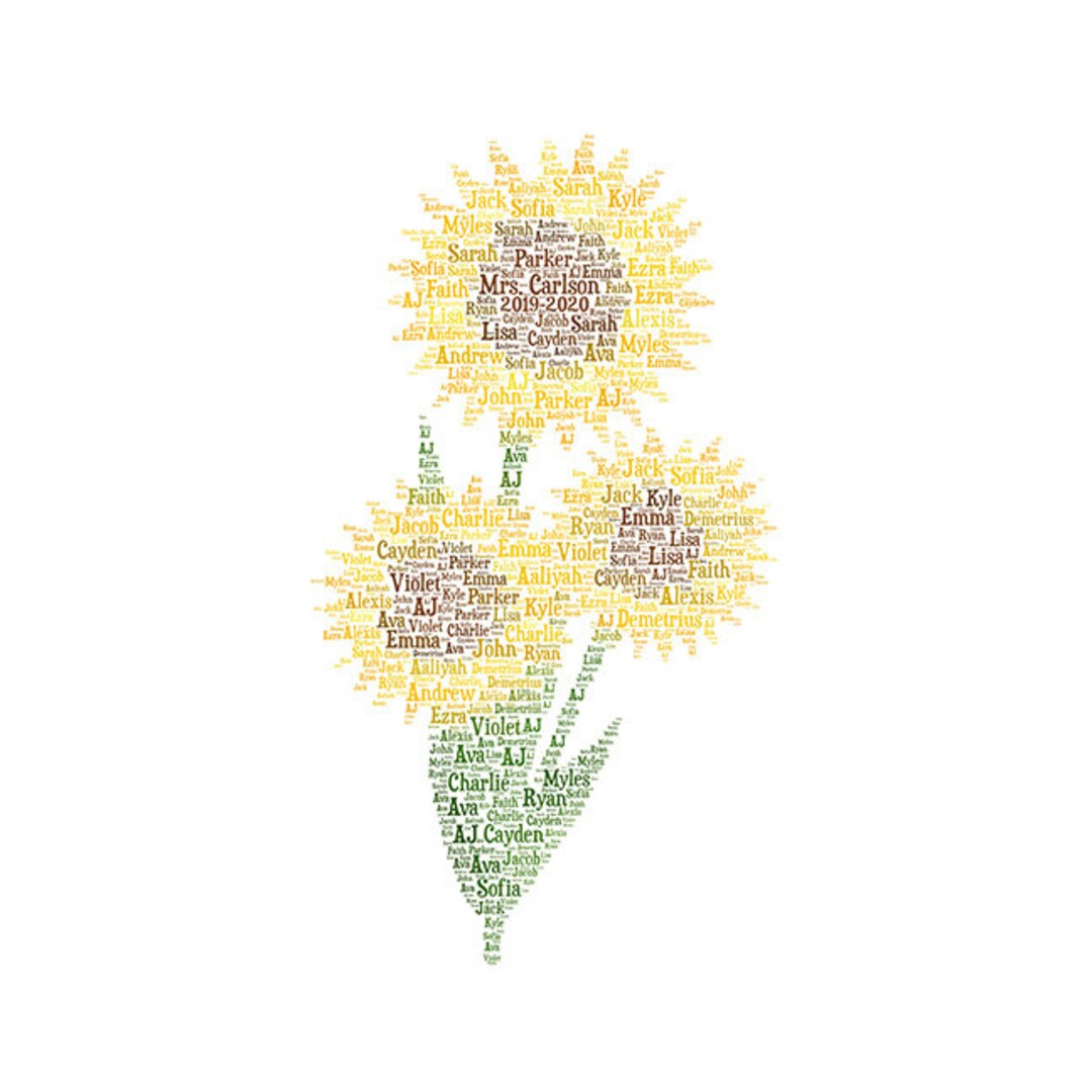 Digital SUNFLOWER Flower Word Cloud Art Wordle - Makes Great Teacher ...