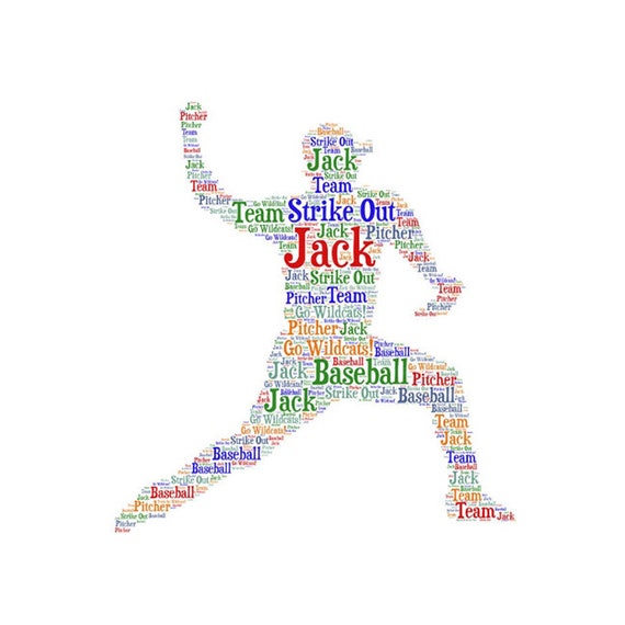 Digital BASEBALL Pitcher Word Cloud Art Makes a Great Gift | Etsy Canada