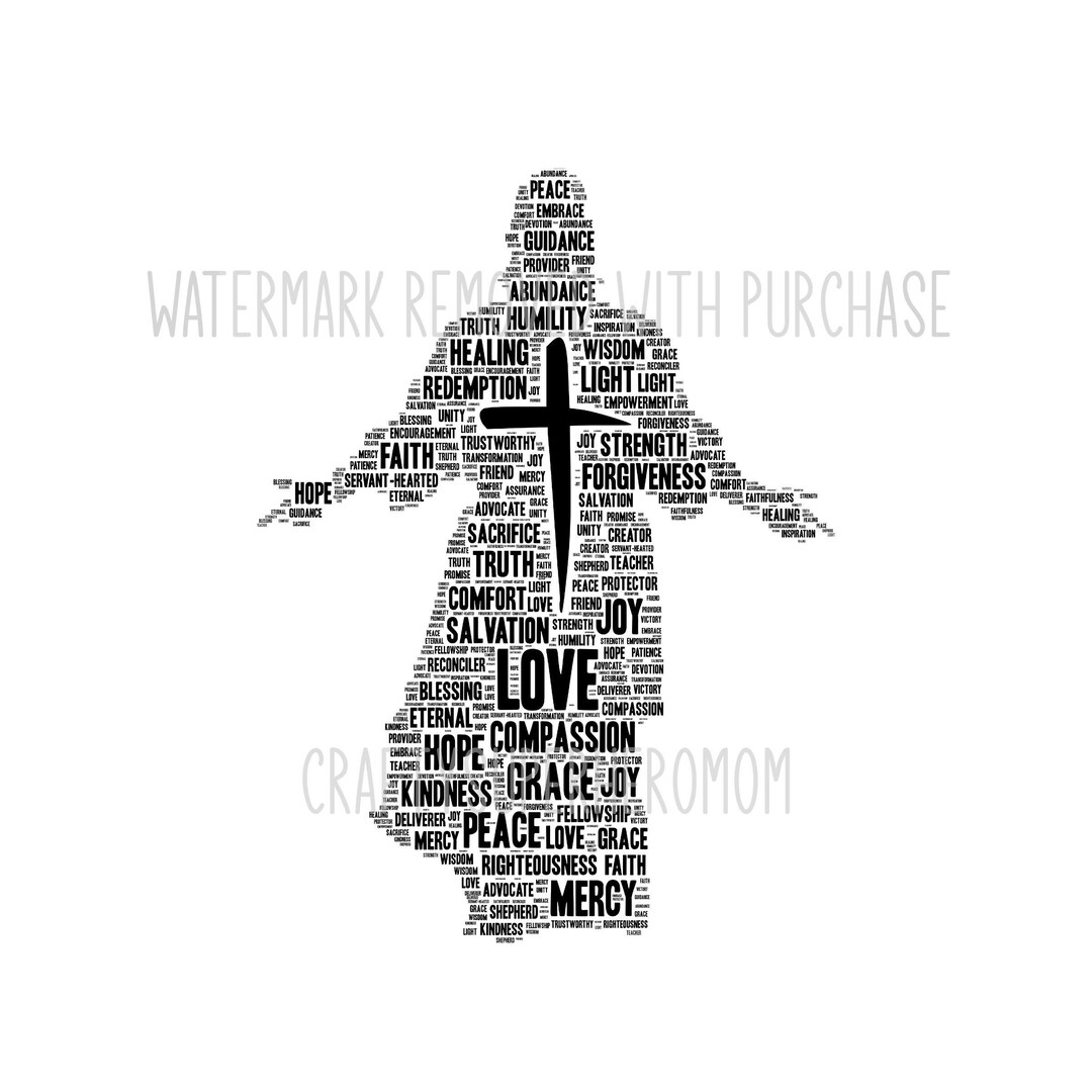 INSTANT Digital Download - JESUS Word Cloud Svg Pdf Png Jpg - Cross ...