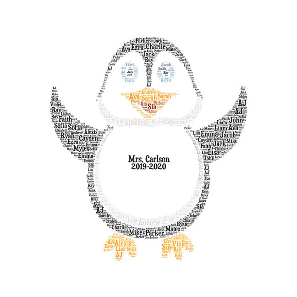 Digital PENGUIN Word Cloud Art Great Teacher Appreciation - Etsy