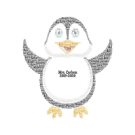 Digital PENGUIN Word Cloud Art Great Teacher Appreciation | Etsy