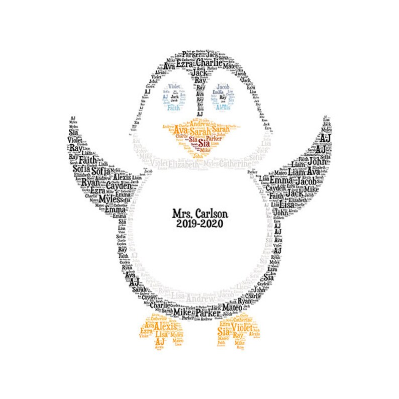 Digital PENGUIN Word Cloud Art Great Teacher Appreciation - Etsy
