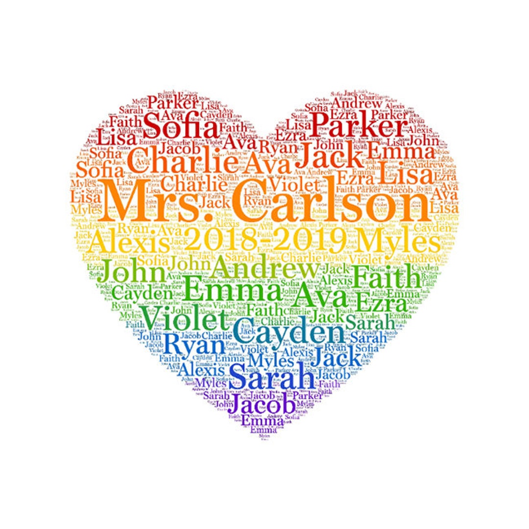 Digital Heart Rainbow Word Cloud Art Wordle - Makes a Great Teacher ...