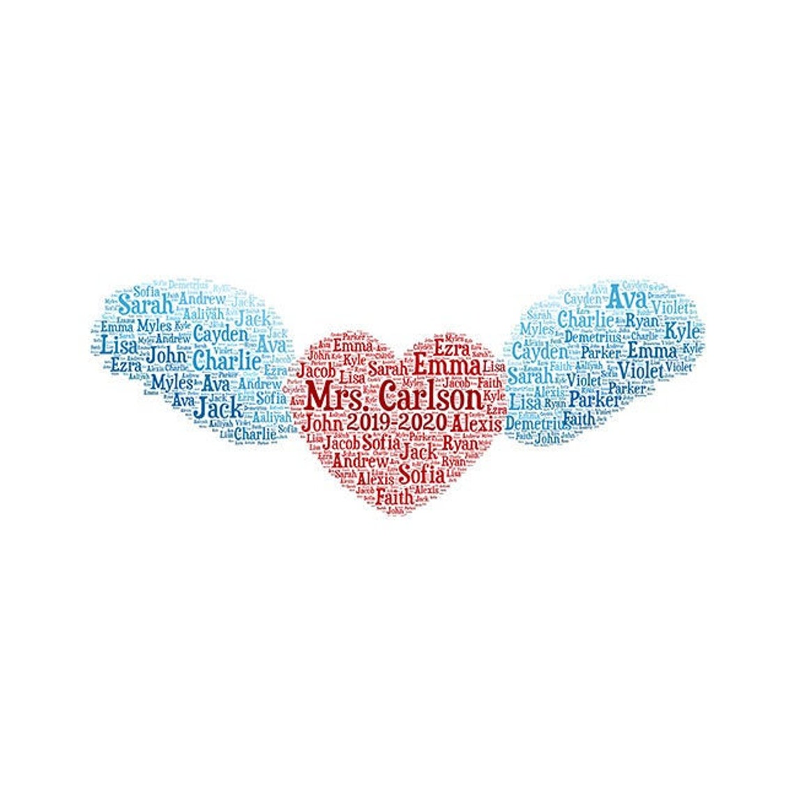 Digital Heart Wings Word Cloud Art Wordle Makes a Great | Etsy