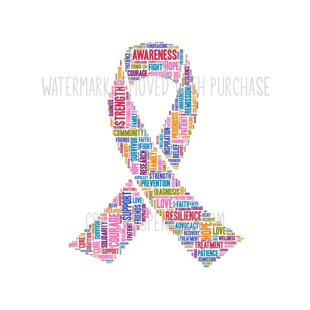 INSTANT Digital Download - CANCER AWARENESS Ribbon Word Cloud Pdf Png ...