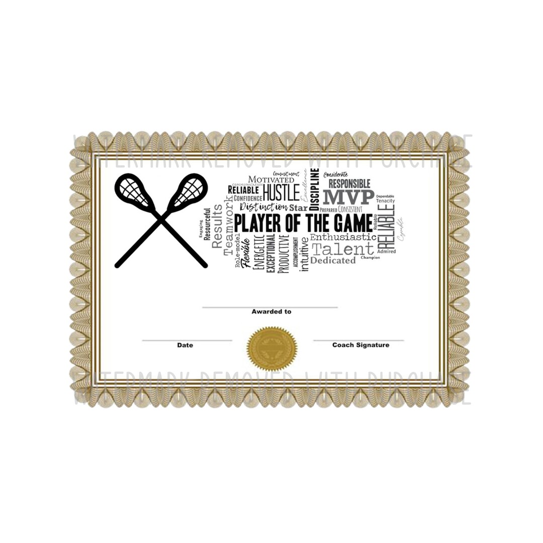 INSTANT DOWNLOAD - Lacrosse Player of the Game Certificate - Great Tool ...