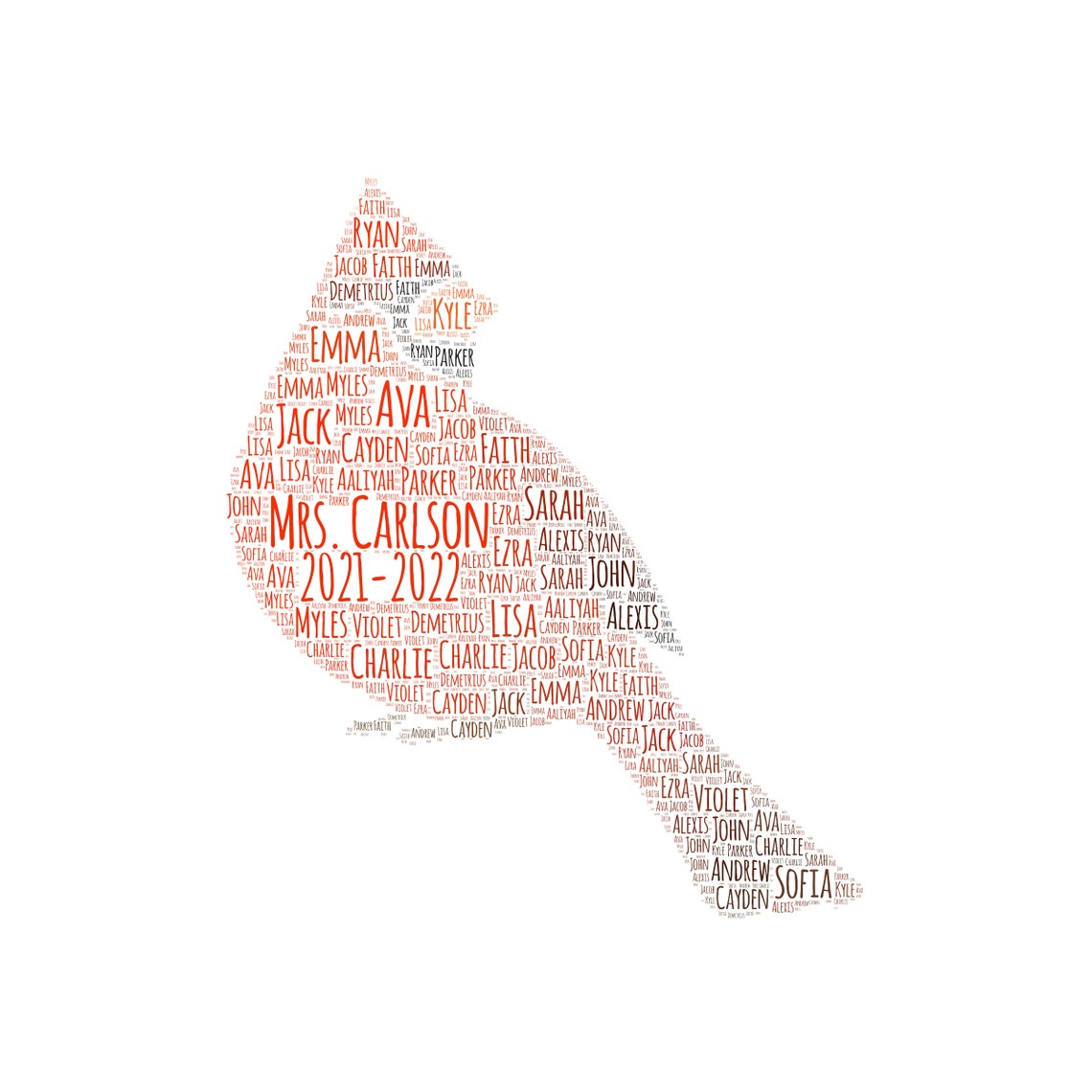 Digital Red Cardinal BIRD Word Cloud Art - Makes Great Teacher ...