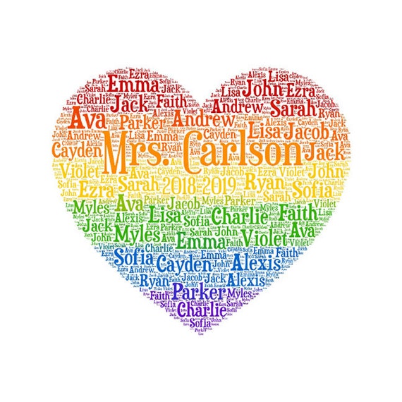 Digital Heart Rainbow Word Cloud Art Wordle Script Makes a - Etsy