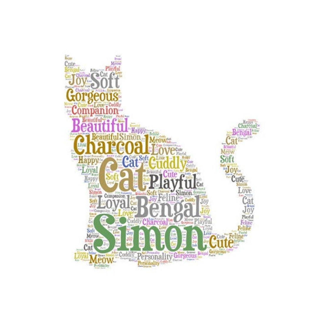 Digital Cat Kitten - Word Cloud Art - Makes a Great Gift - Add Names ...