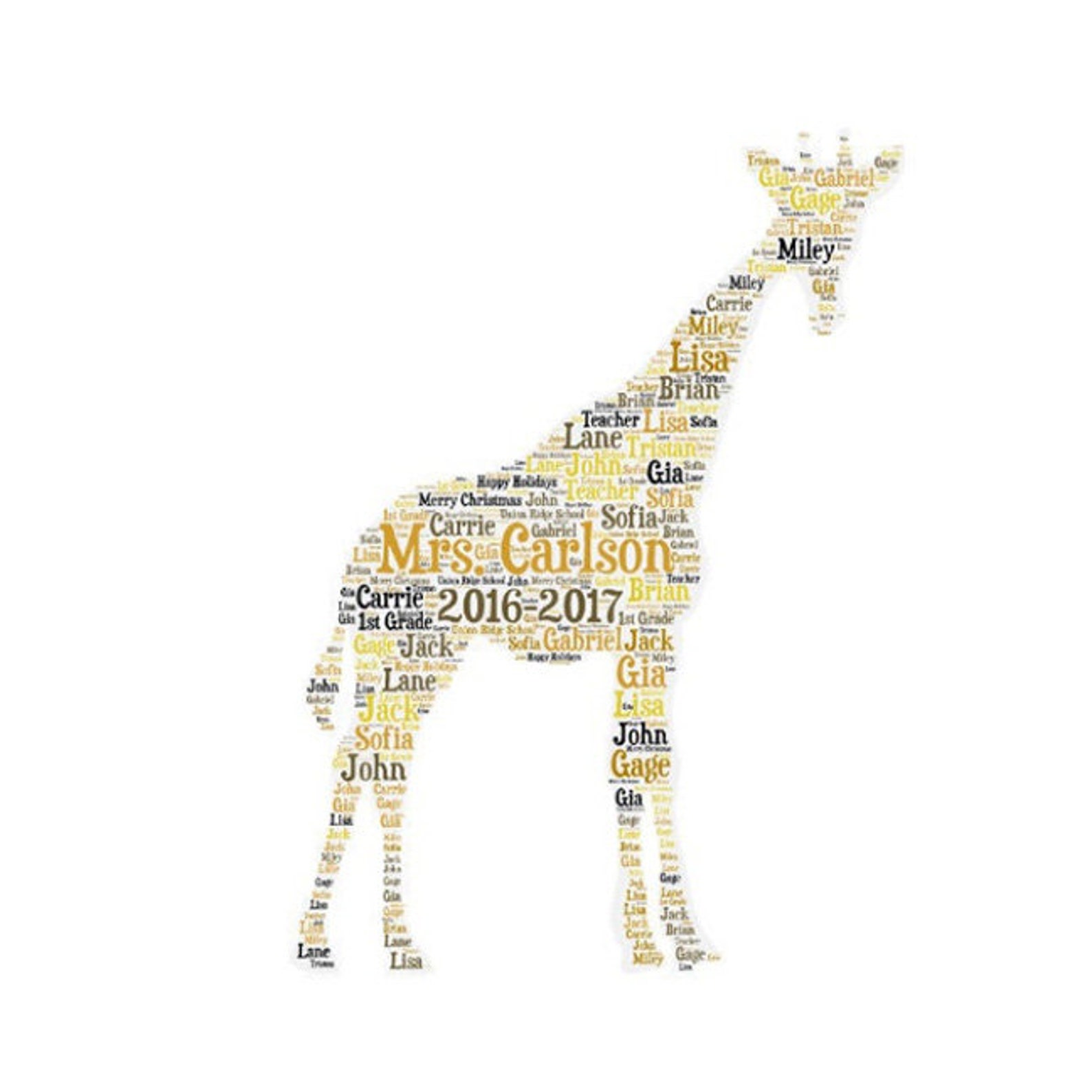Digital GIRAFFE Word Cloud Art Wordle - Makes Great Teacher ...