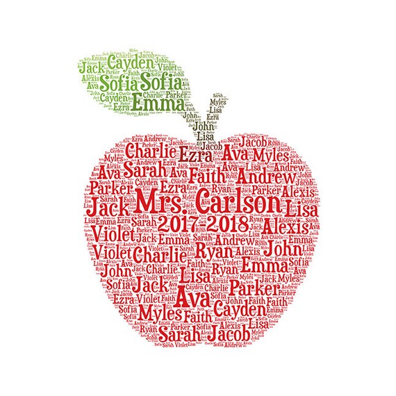 Digital APPLE Word Cloud Art Wordle Makes a Great Teacher | Etsy