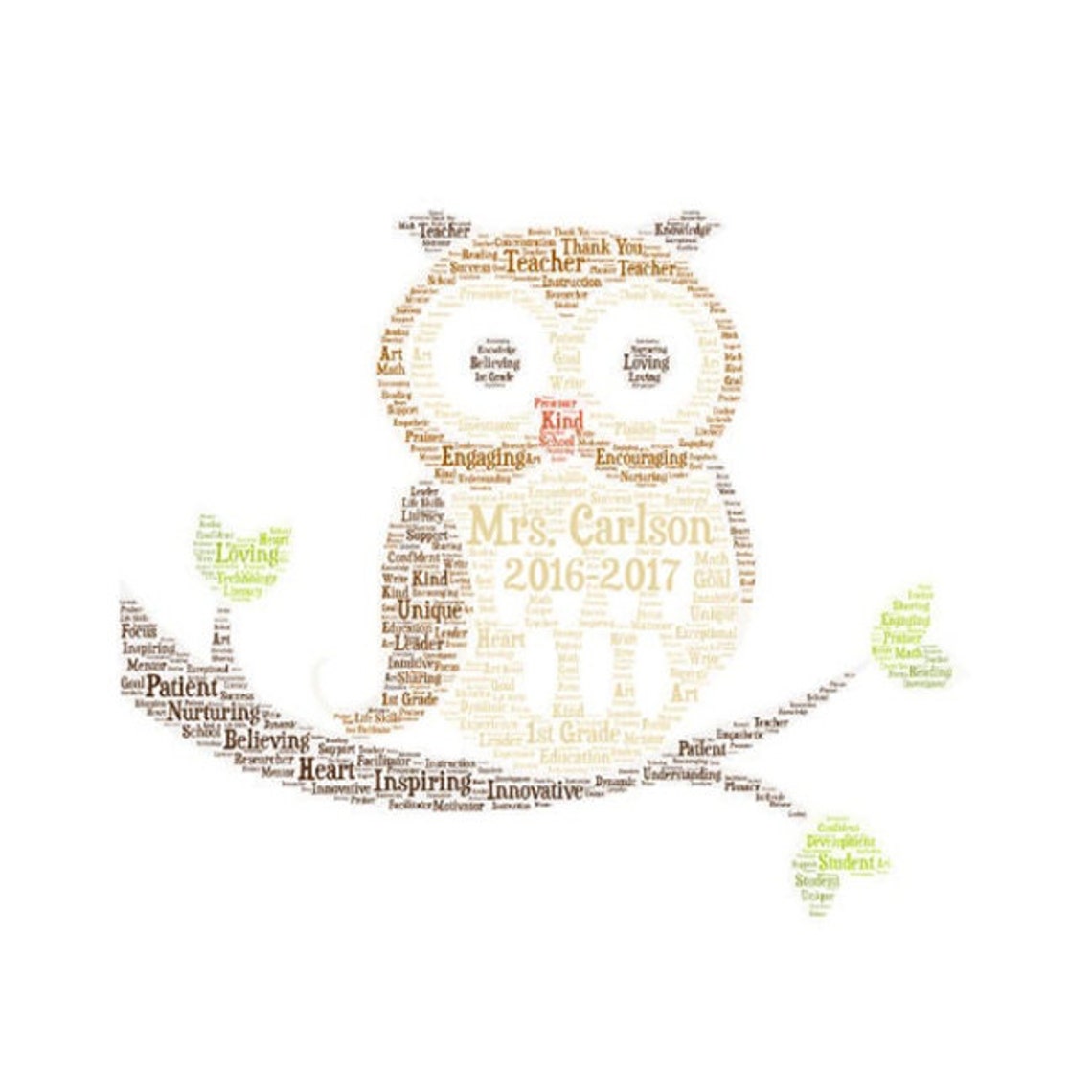 Digital OWL Word Cloud Art - Makes a Great Teacher Appreciation Gift ...
