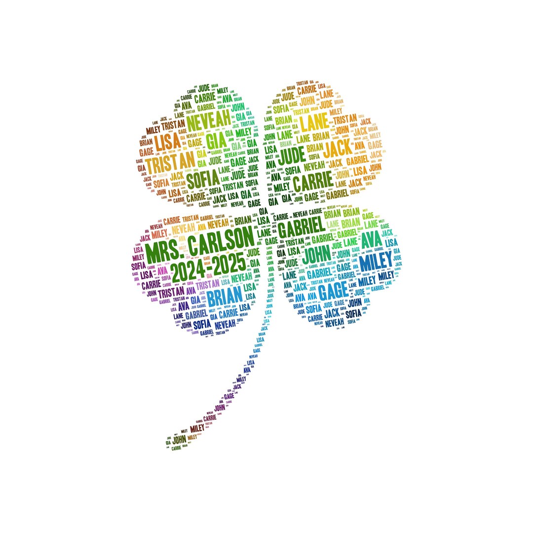 Custom Digital 4 Four Leaf Clover Appreciation Week Word Cloud Art ...