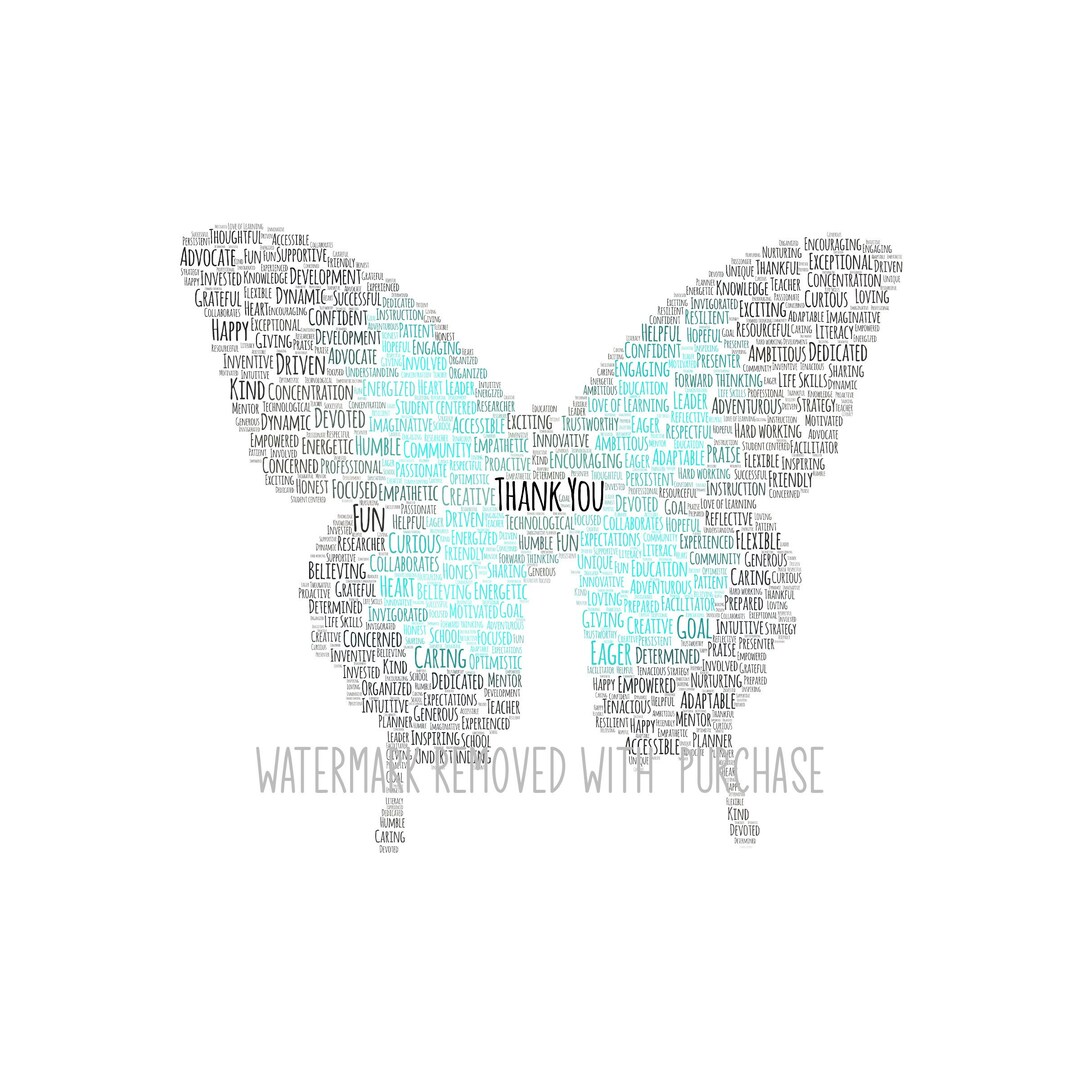 Digital BUTTERFLY Word Cloud Art Wordle - Makes Great Teacher ...