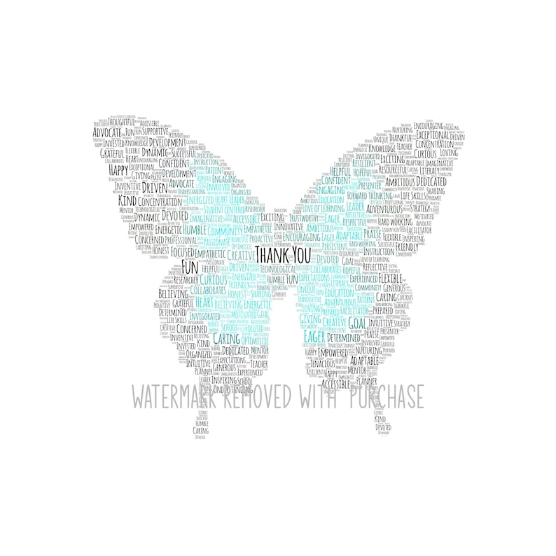 Digital BUTTERFLY Word Cloud Art Wordle Makes Great Teacher - Etsy
