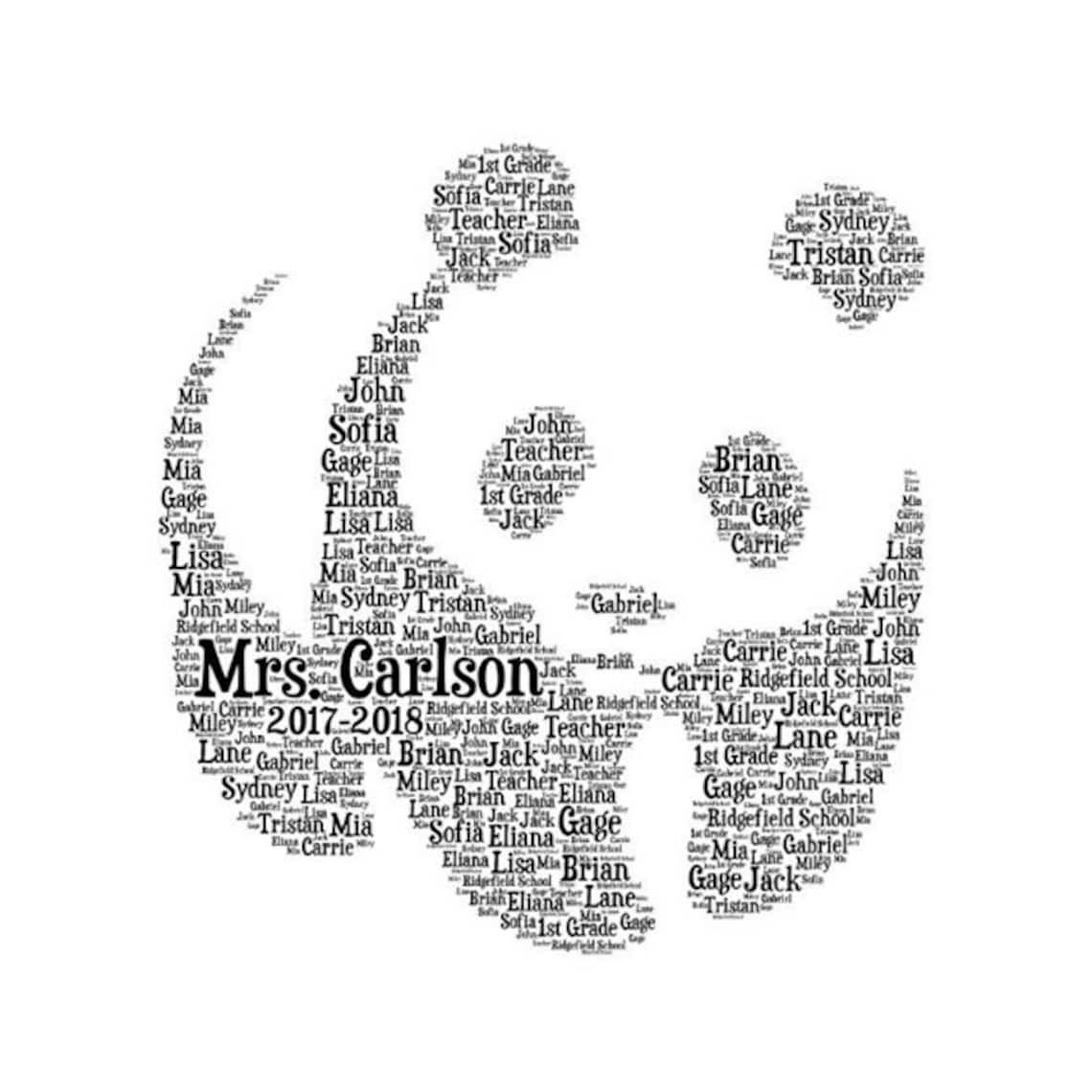 Digital PANDA Word Cloud Art Wordle Makes a Great Teacher | Etsy