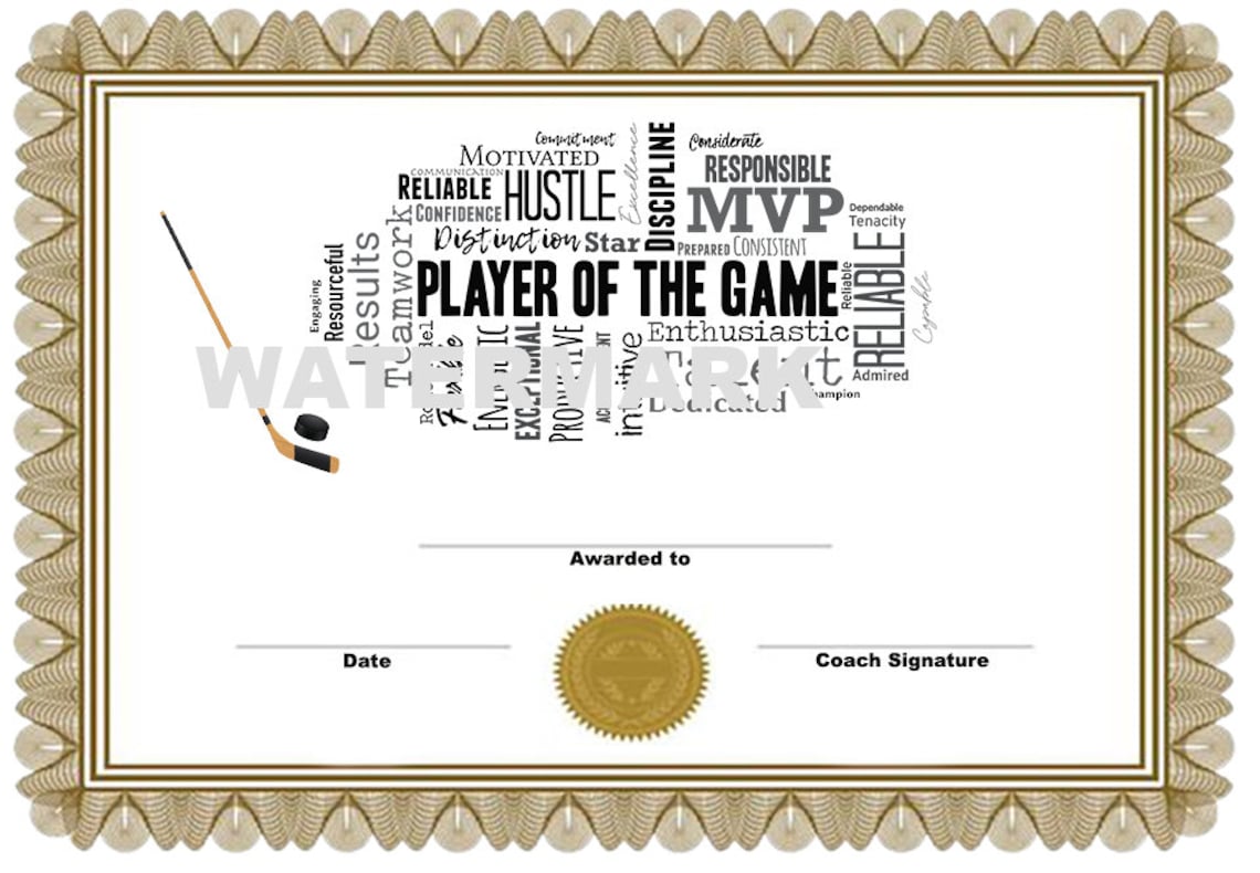 INSTANT DOWNLOAD Hockey Player of the Game Certificate - Etsy