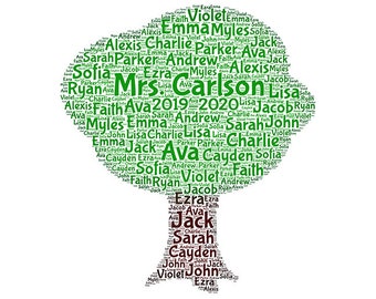 Digital TREE Word Cloud Art Wordle Makes a Great Teacher | Etsy