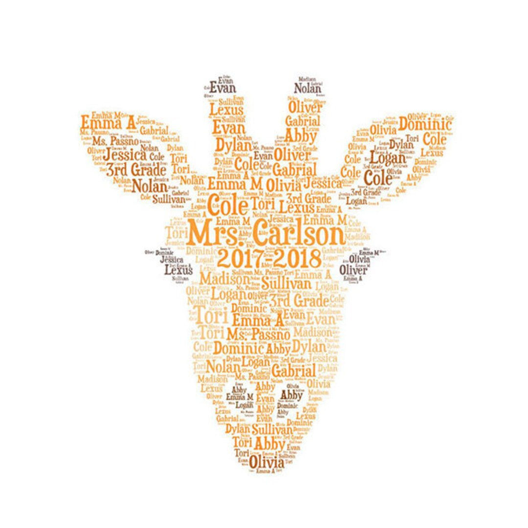 Digital GIRAFFE Word Cloud Art Wordle - Makes Great Teacher ...