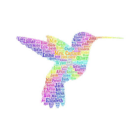 Digital HUMMINGBIRD Word Cloud Art Wordle Makes Great - Etsy