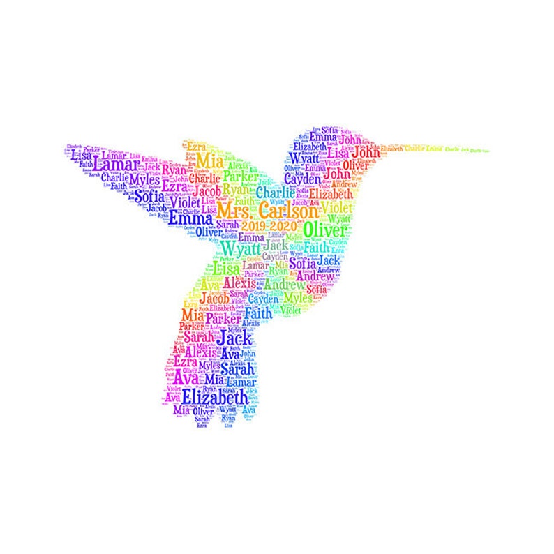 Digital HUMMINGBIRD Word Cloud Art Wordle Makes Great Teacher ...