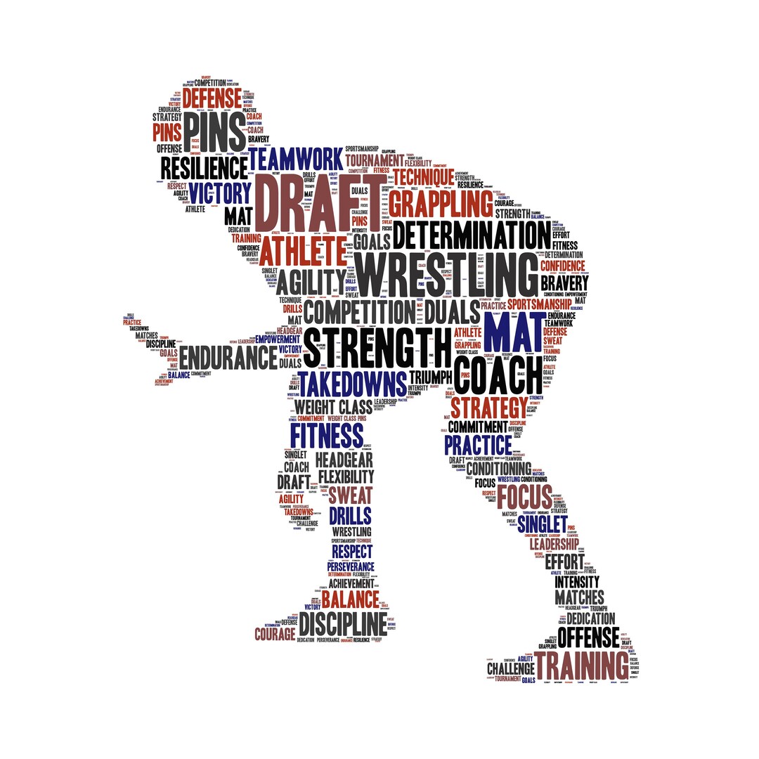 Digital MALE WRESTLER Wrestling Word Cloud Art - Makes Great Coach ...